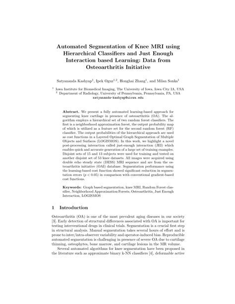 pdf automated segmentation of knee mri using hierarchical classifiers