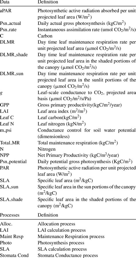 Name And Definition Of Data And Processes Download Table