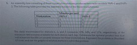 Solved 1 An Assembly Line Consisting Of Three Consecutive