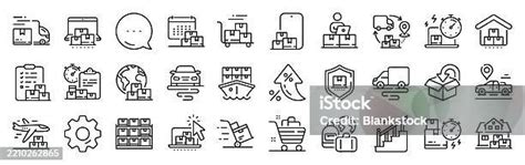 납품 라인 아이콘 반품 패키지 물류 서비스 및 배송 날짜 설정 앱 줄 아이콘 벡터 기어 기계 부분에 대한 스톡 벡터 아트 및 기타 이미지 기어 기계 부분 나무 상자