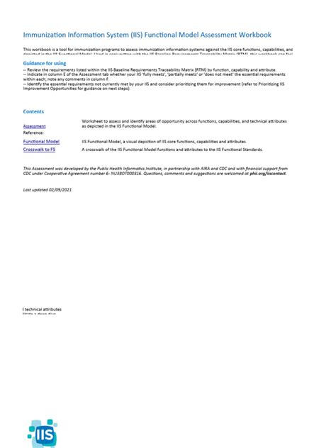 Iis Functional Model Assessment Workbook Assessment Only Pdf Vaccines Information Technology