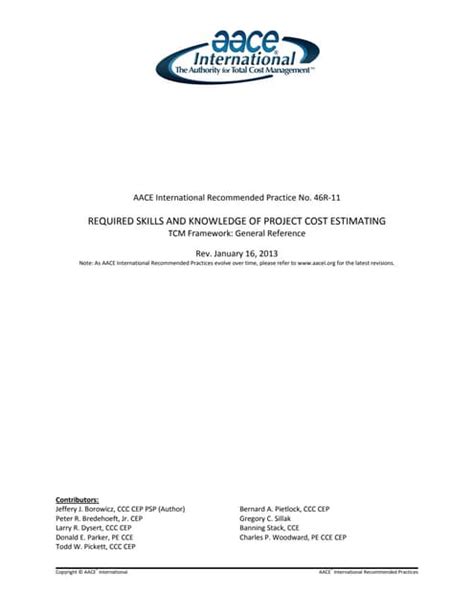 46r 11 Skills And Knowledge Of Cost Estimators Pdf