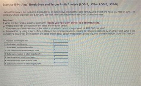 solved exercise 5 14 algo break even and target profit