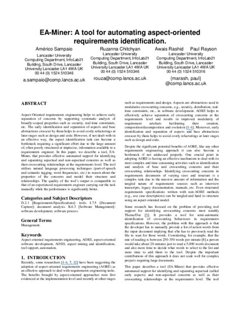 Pdf Ea Miner A Tool For Automating Aspect Oriented Requirements