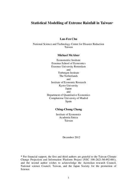 Pdf Statistical Modelling Of Extreme Rainfall In Taiwan