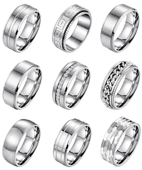 Loayhoay 9pcs 8mm Stainless Steel Band Rings For Men Women Chain Rings