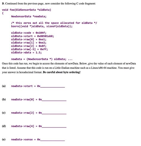 byte ordering consider the following c declarations