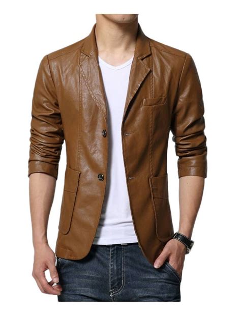 Mens Casual Wear Slim Fit Leather Blazer Ujackets