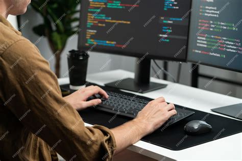 Premium Photo It Developer Working Online Software Development On Pc Monitors At Modern Home