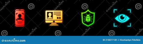 Set Mobile And Face Recognition Create Account Screen System Bug And Eye Scan Icon Vector