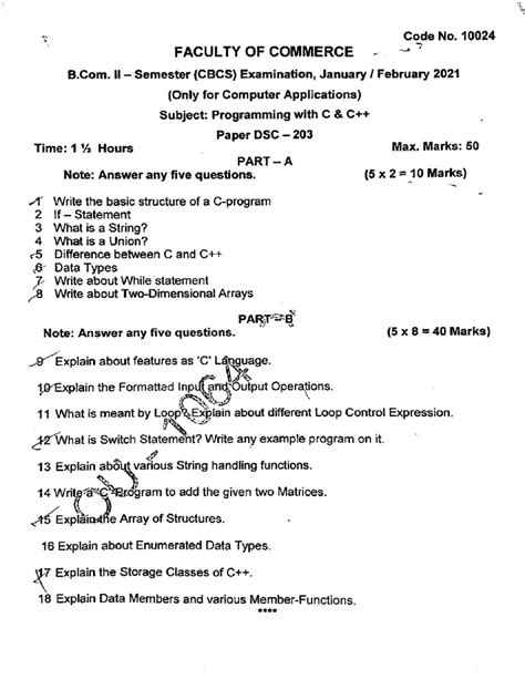 Bcom 2 Sem Programming With C And Cpp 10024 Feb 2021 Pdf