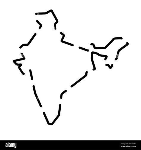 India Country Simplified Map Black Broken Outline Contour On White Background Simple Vector