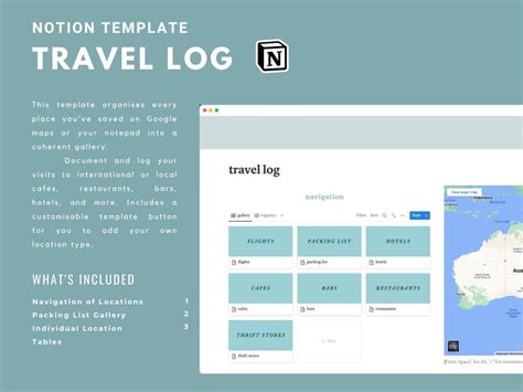 Notion Travel Log Notion Template Aesthetic Notion Template Travel Packing List Travel Itinerary
