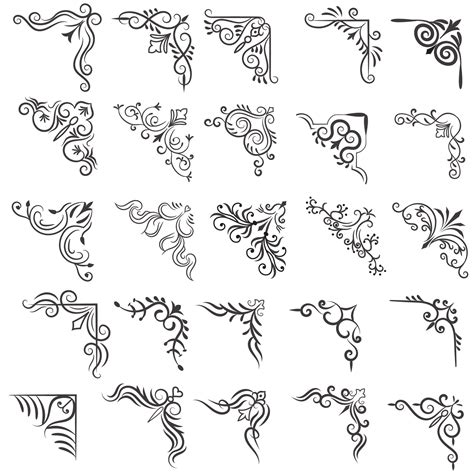 Vector Illustration Of Decorative Corner Frame Set Set Hand Draw Of Corners Different Shapes