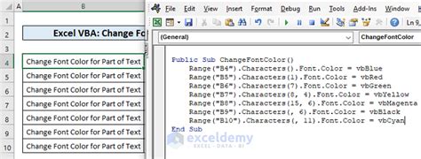 Excel VBA: Change Font Color for Part of Text: 3 Methods - ExcelDemy