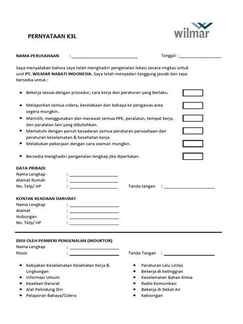 Safety Induction Form Pdf