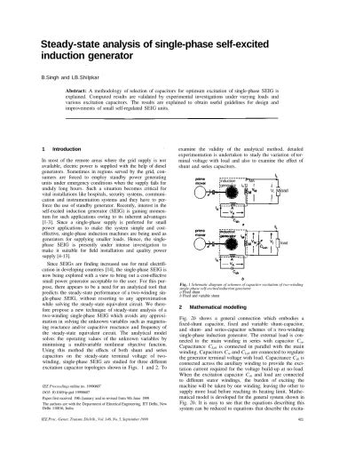 Steady State Analysis Of Single Phase Self Excited Induction Generator