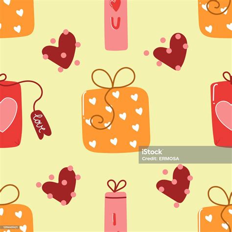 하트 발렌타인 데이 컨셉으로 선물 상자의 손 그려진 매끄러운 패턴 0명에 대한 스톡 벡터 아트 및 기타 이미지 0명 공휴일