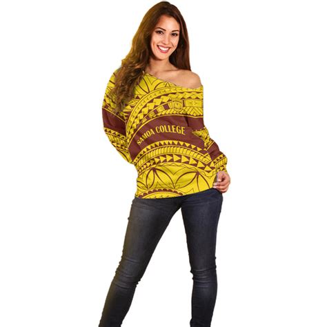 Personalised Samoa College Off Shoulder Sweater Samoan Pattern Lt14