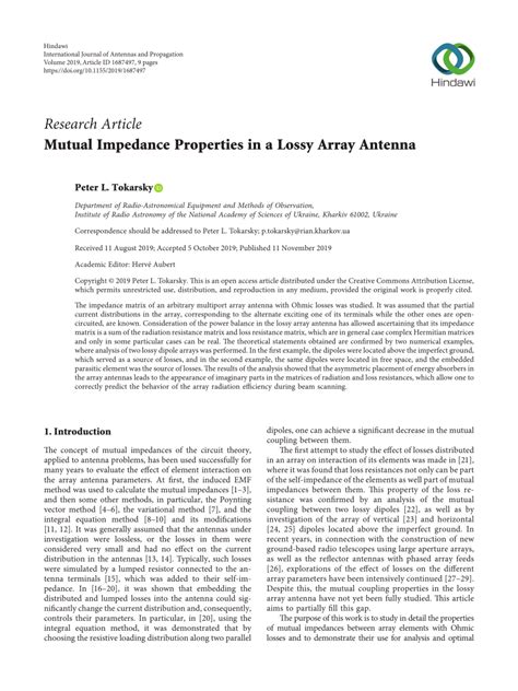 pdf mutual impedance properties in a lossy array antenna