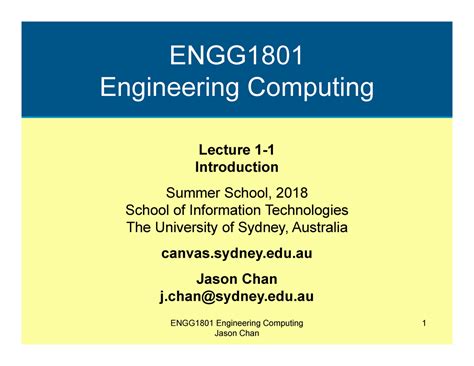 Lecture 1 Engineering Computing Engg1801 Engg1801 Engineering