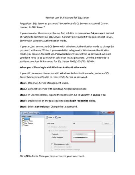 recover lost sa password for sql server pdf