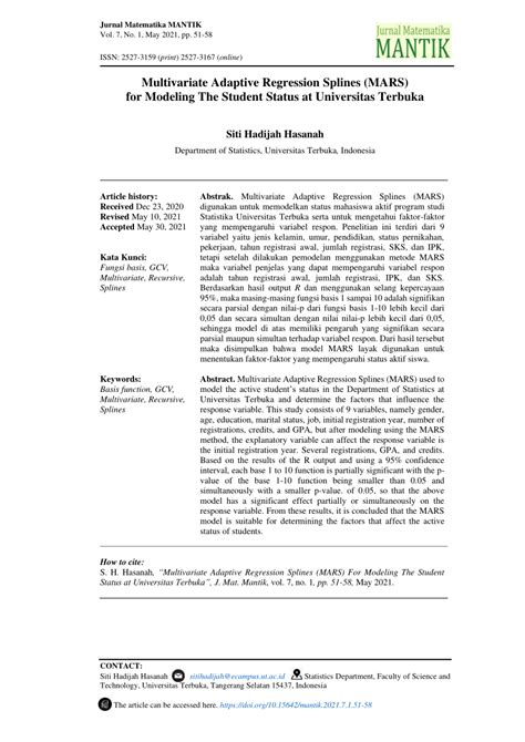 Pdf Multivariate Adaptive Regression Splines Mars For Modeling