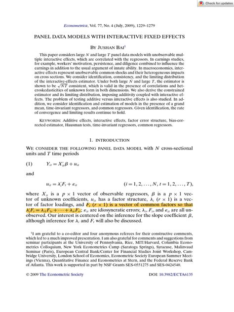 Econometrica 2009 Bai Panel Data Models With Interactive Fixed Effects Pdf Ordinary
