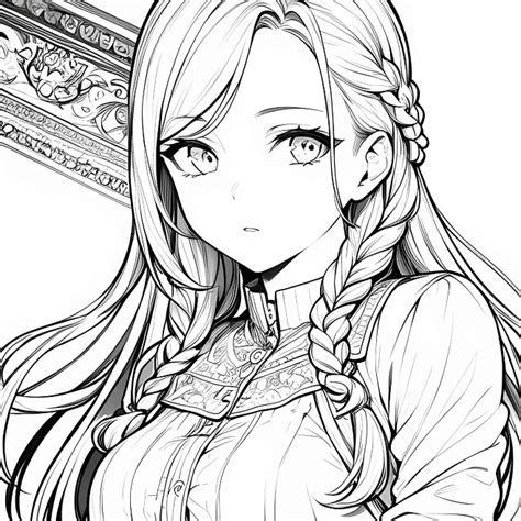 线稿素材合集 超适合临摹的双麻花辫女孩 花瓣网