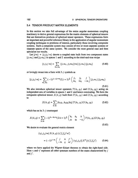 Pages 192 5 Spherical Tensor Operators 5 Tensor Product Matrix