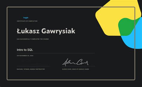 Lukasz Gawrysiak On Linkedin Łukasz Gawrysiak Completed The Intro To Sql Course On Kaggle
