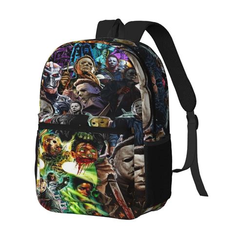 16 9in Horror Movie Backpack With Front Pocket Cartoon Print Backpack