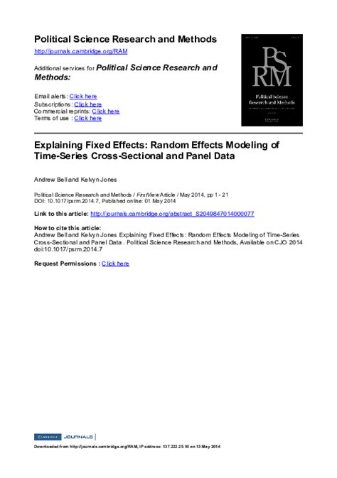 Pdf Explaining Fixed Effects Random Effects Modelling Of Time Series