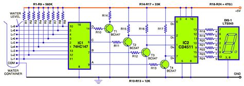 Water Level Indicator With Single 7 Segment Led Display Schematic Design
