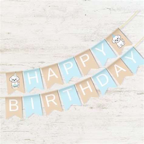Happy Birthday Dog Banner Poodle Printable Doggie Birthday Dog Party