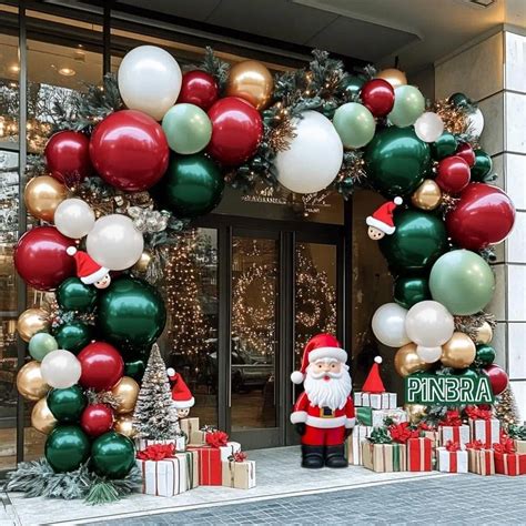 Christmas Balloon Arch Kit Dark Green Red Gold Balloon Pearl White