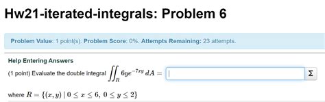 solved hw21 iterated integrals problem 6 problem value 1