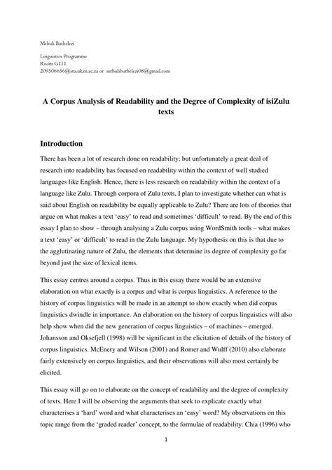 Pdf A Corpus Analysis Of Readability And The Degree Of Complexity Of Texts