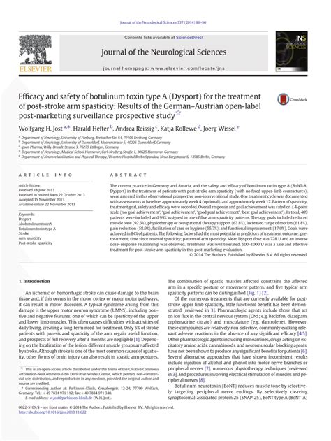 Pdf Efficacy And Safety Of Botulinum Toxin Type A Dysport For The
