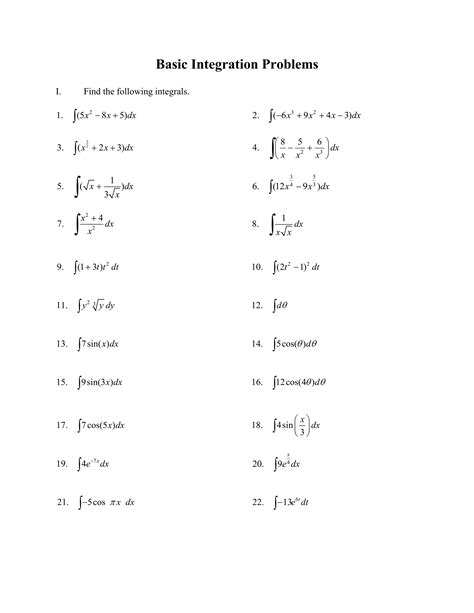 Basic Integration Problems Mathematics Calculuspdf