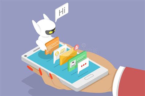 3d Isometric Flat Vector Illustration Of Mobile Chatbot Stock Illustration Illustration Of