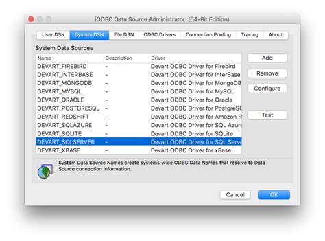 Macos Dsn Configuration Odbc Driver For Sql Server