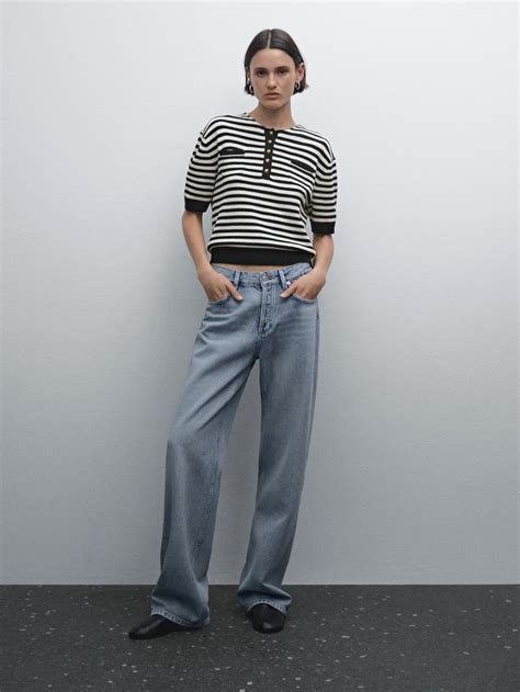 스트라이프 쇼트 슬리브 니트 스웨터 · 네이비블루 · 스웨터와 가디건 Massimo Dutti