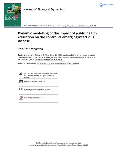 Pdf Dynamic Modelling Of The Impact Of Public Health Education On The Control Of Emerging