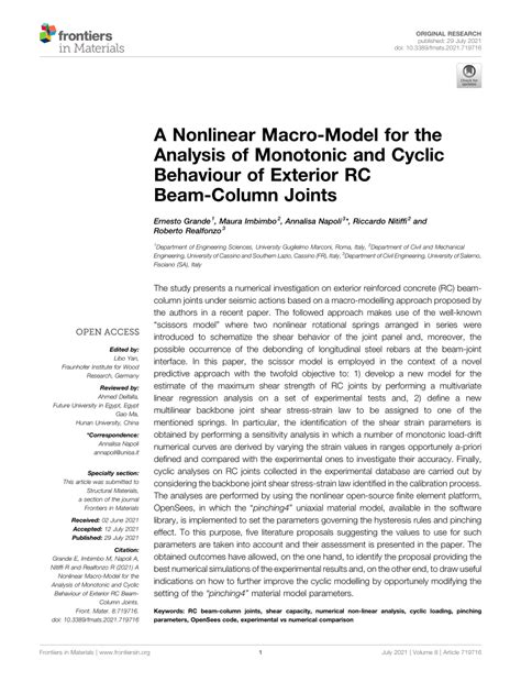 Pdf A Nonlinear Macro Model For The Analysis Of Monotonic And Cyclic