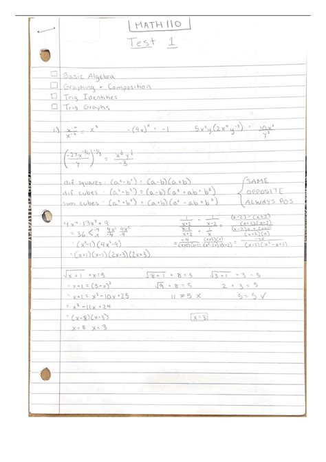 Summary Calc I Test Review Basic Algebra Graphing And Composition Trig Identities And Trig Summary Calc I Test Review Basic Algebra Graphing And Composition Trig Identities And Trig