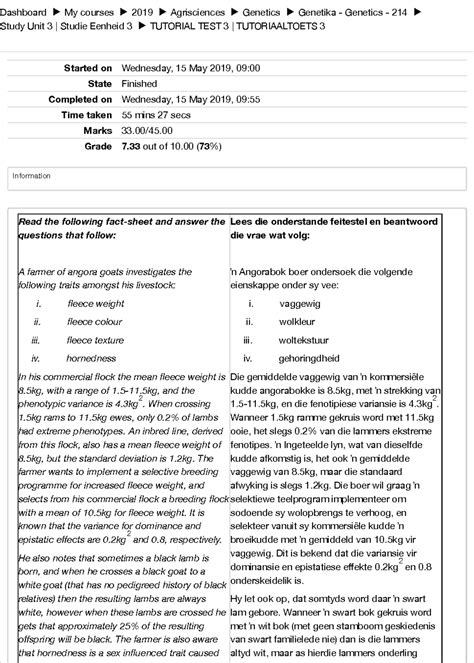 Tut Test 3 Tut Test 3 Genetics 214 Dashboard ︎ My Courses ︎ 2019 ︎ Agrisciences ︎ Genetics