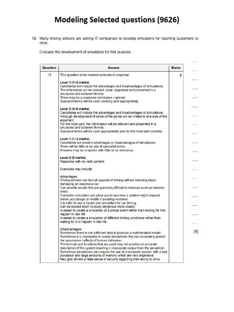 Modeling Selected Questions Pdf