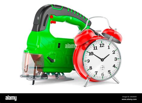 Jigsaw Power With Alarm Clock 3d Rendering Isolated On White