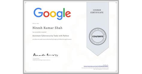 nitesh kumar shah on linkedin completion certificate for automate cybersecurity tasks with python